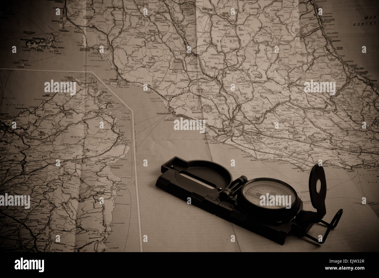 Compass old map italy hi-res stock photography and images - Alamy