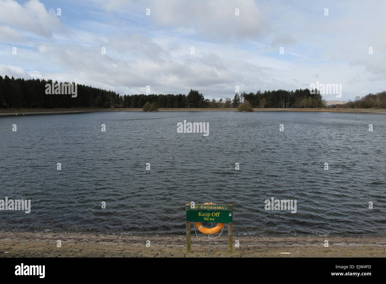 No swimming sign and Life ring beside Clatto Reservoir Dundee Scotland ...