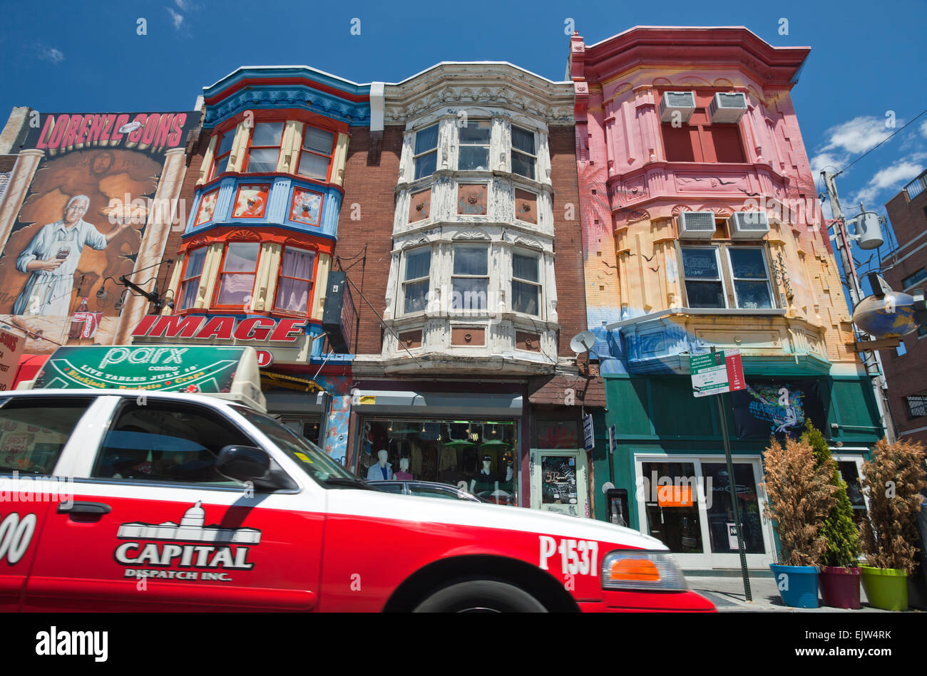 TAXI CAB ROW OF PAINTED HOUSES SOUTH STREET DOWNTOWN PHILADELPHIA ...