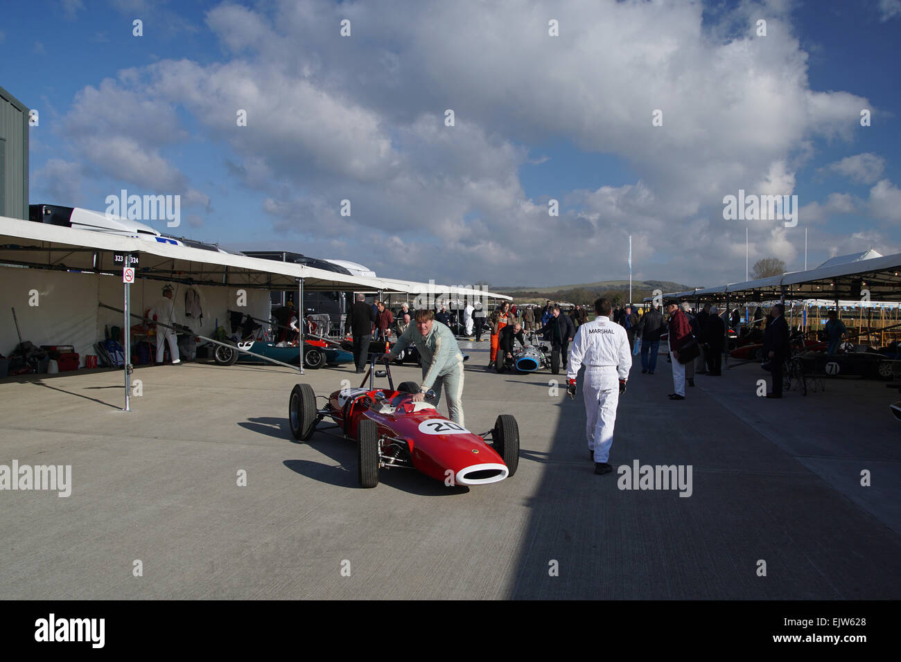 A Lotus Formula 3 car making it's way to scrutineering in the pits at ...