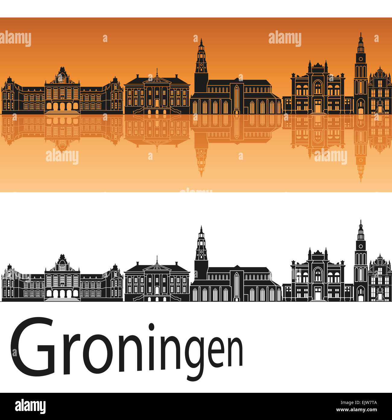 Groningen skyline in orange Stock Photo - Alamy