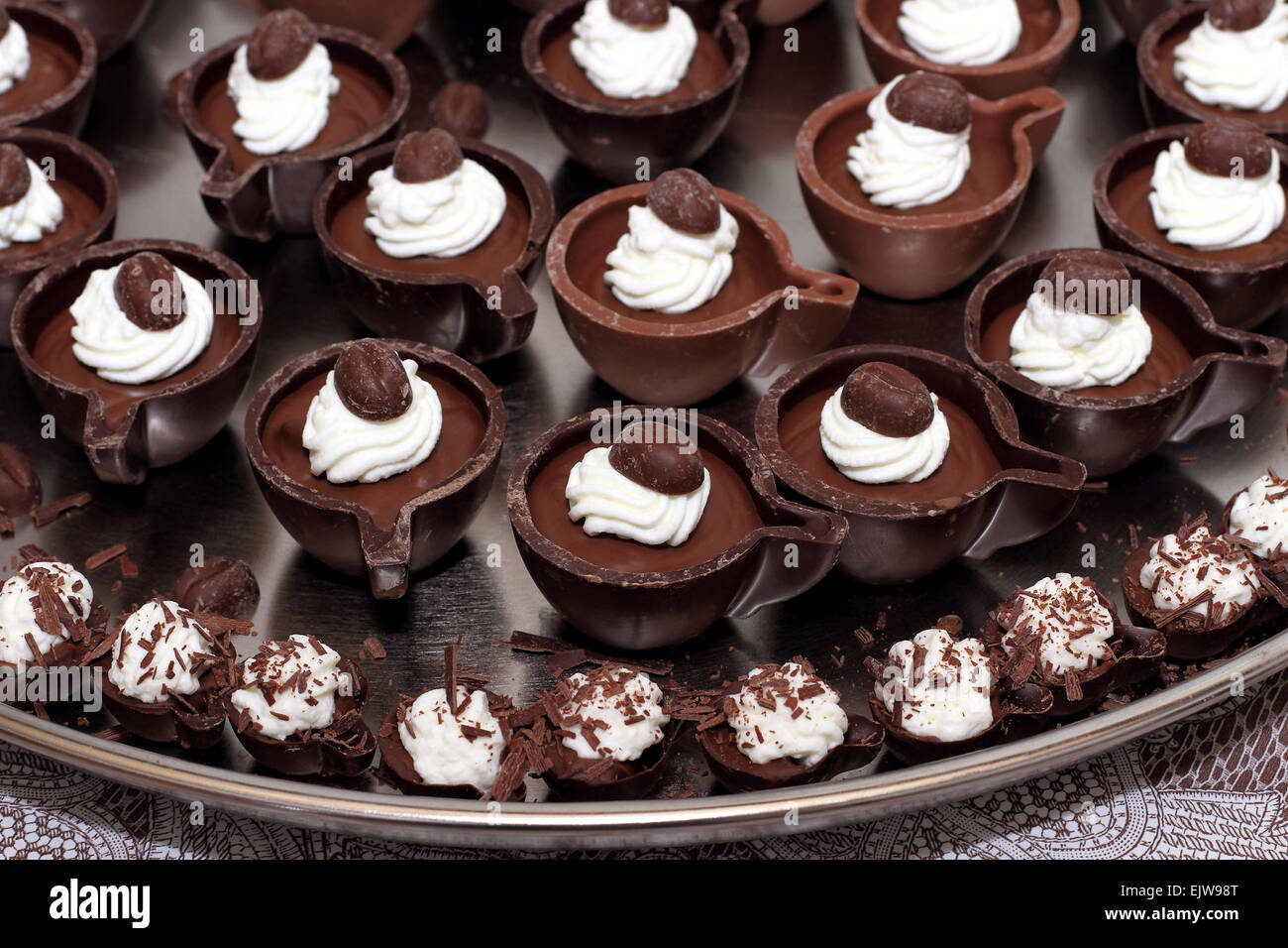 Chocolate Coffee cups with cream as dessert, top view Stock Photo - Alamy