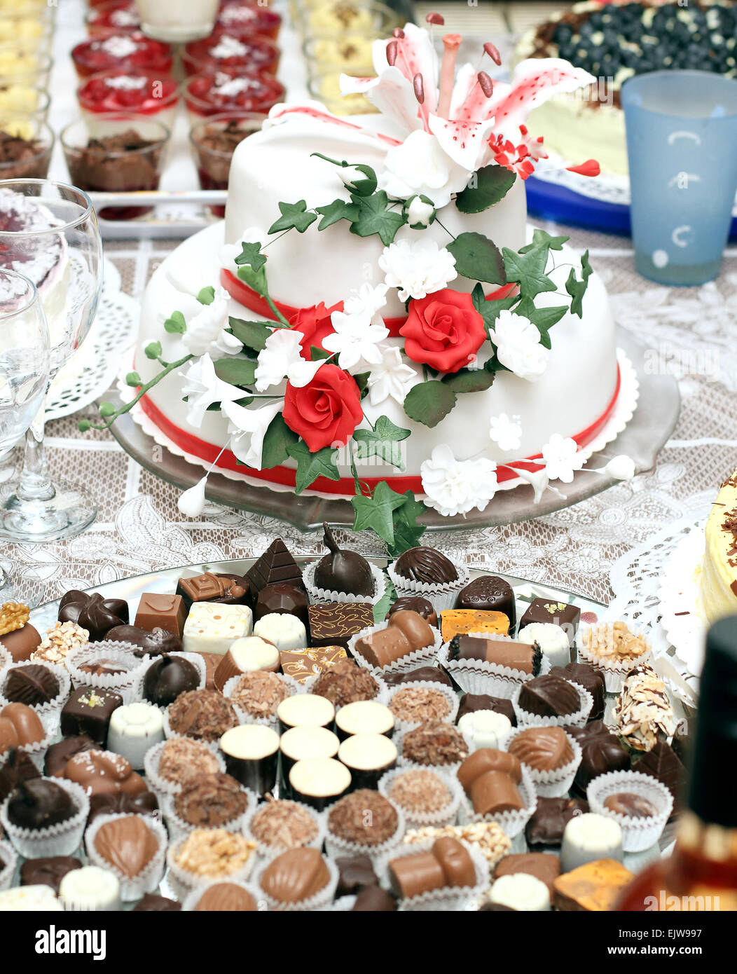 Magnificent cake with flowers in vintage style, top view Stock Photo ...