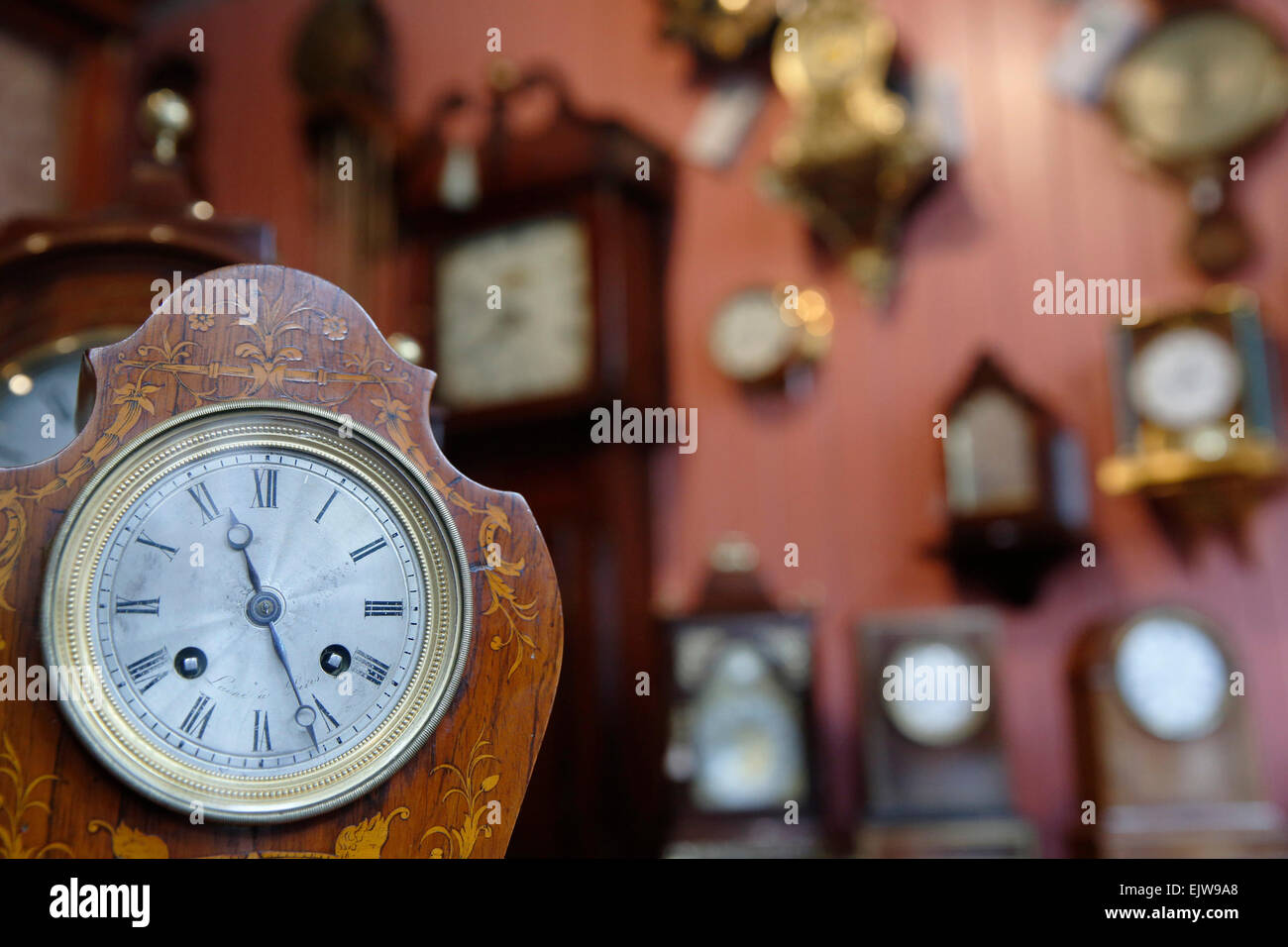 Antique clocks tick at "Churchill Clocks" in Midhurst, West Sussex ...