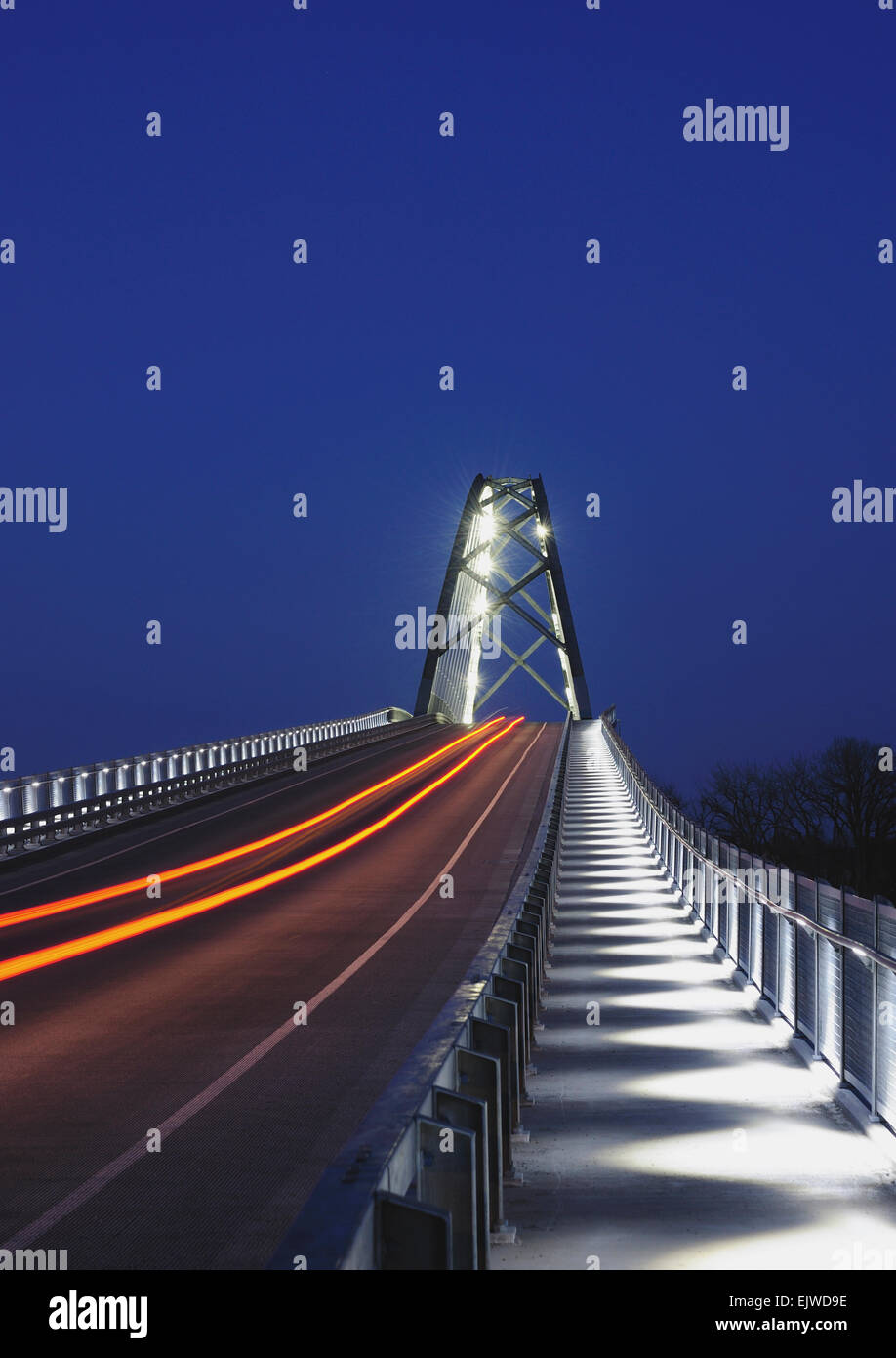 USA, New York, Crown Point Bridge, Illuminated bridge at dusk Stock ...