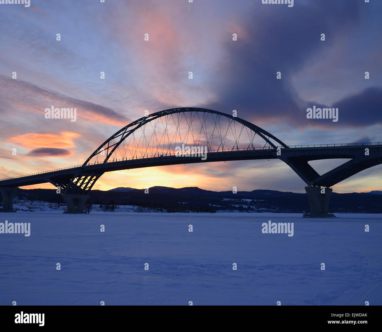 USA New York Crown Point Lake Champlain Bridge linking New York and ...