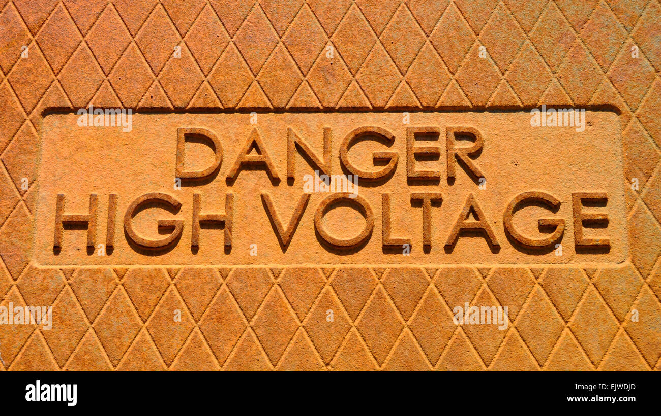 Danger High Voltage Manhole Cover Warning Sign Stock Photo - Alamy