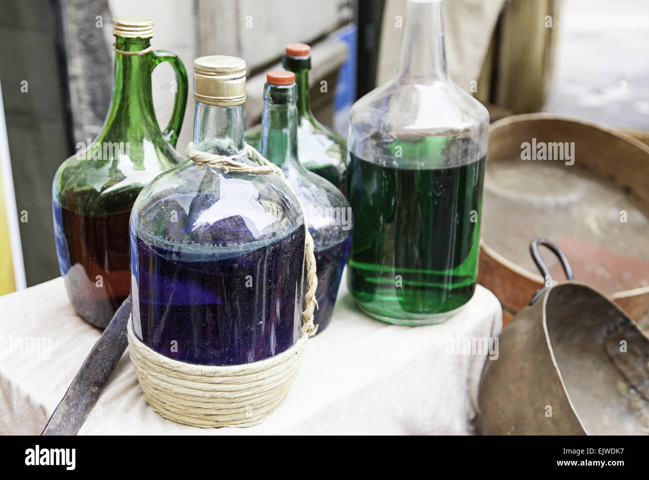 Pots of colorful liquid crystal detail about glass containers Stock ...