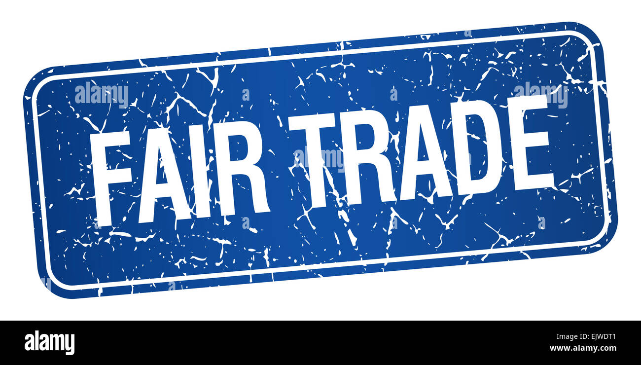 fair trade blue square grunge textured isolated stamp Stock Photo - Alamy