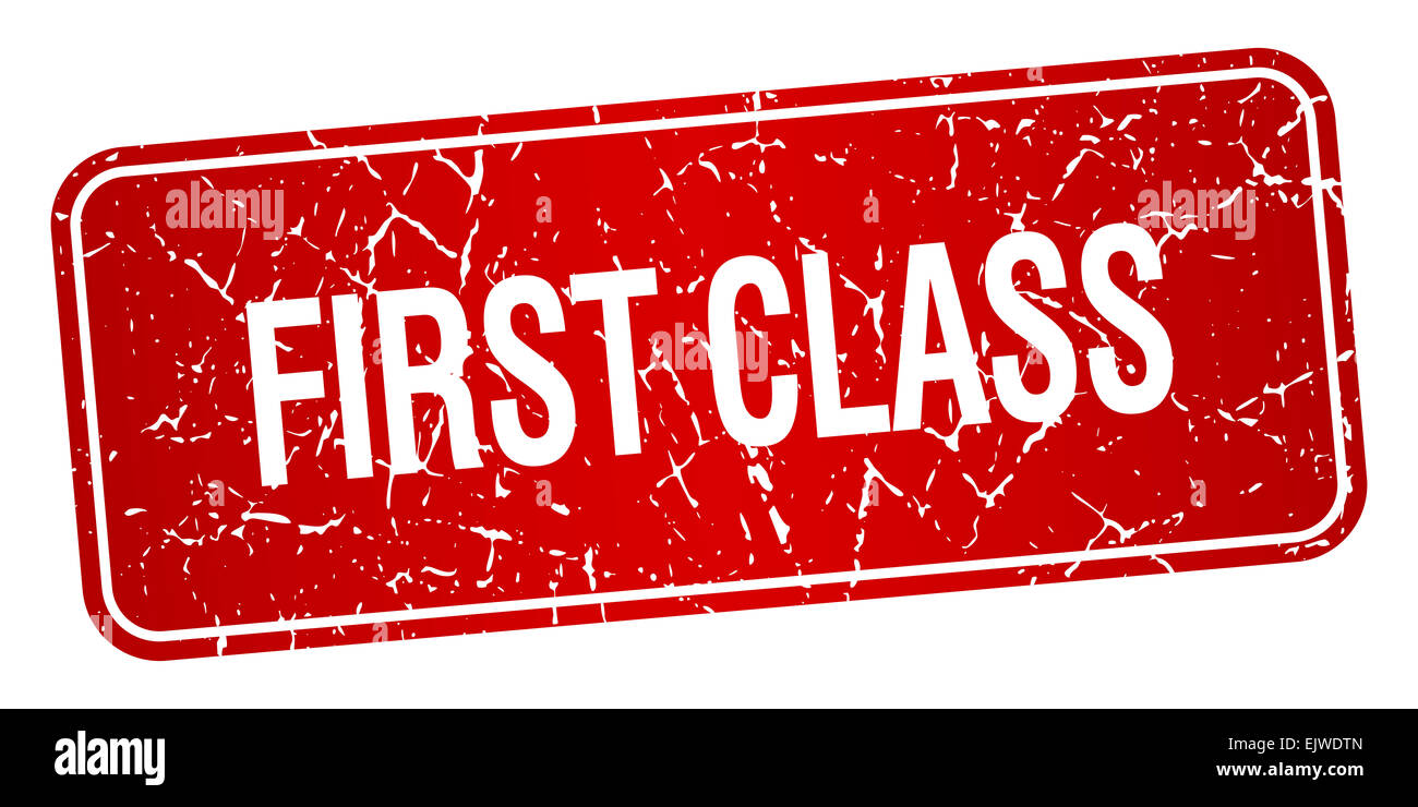 first class red square grunge textured isolated stamp Stock Photo - Alamy