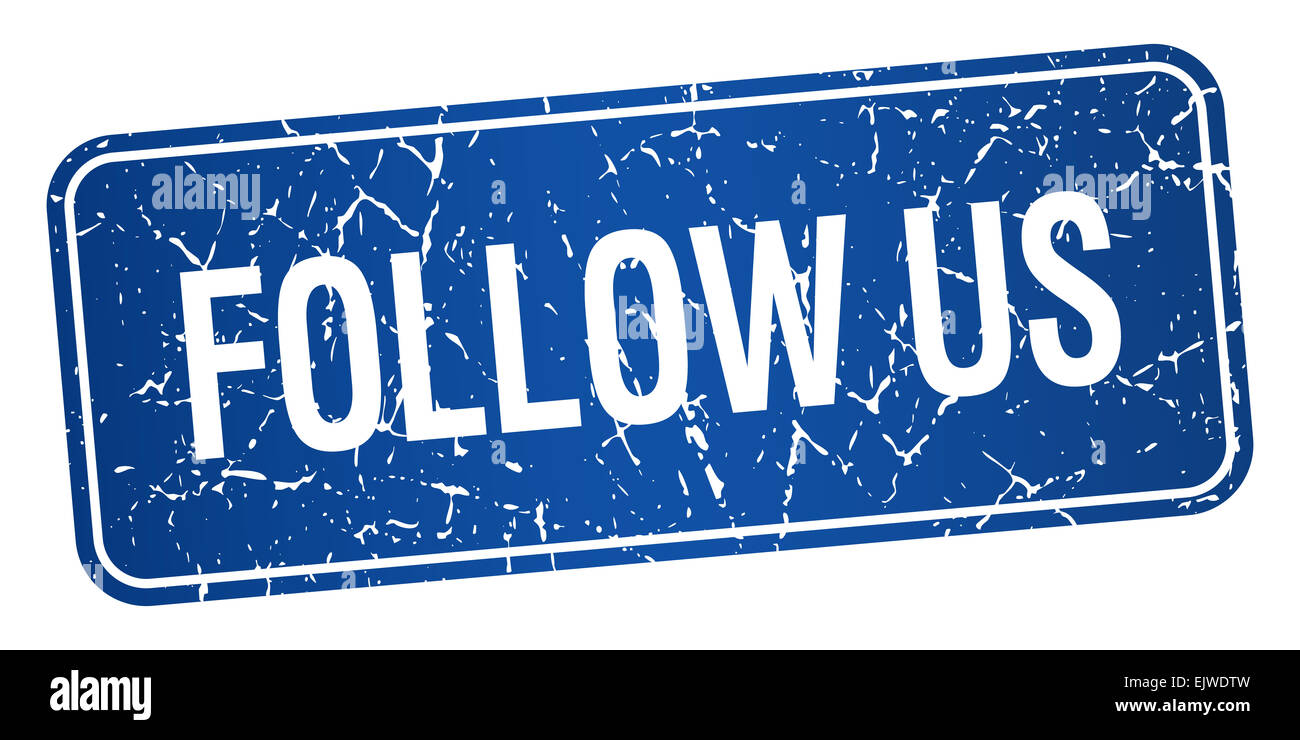 follow us blue square grunge textured isolated stamp Stock Photo - Alamy