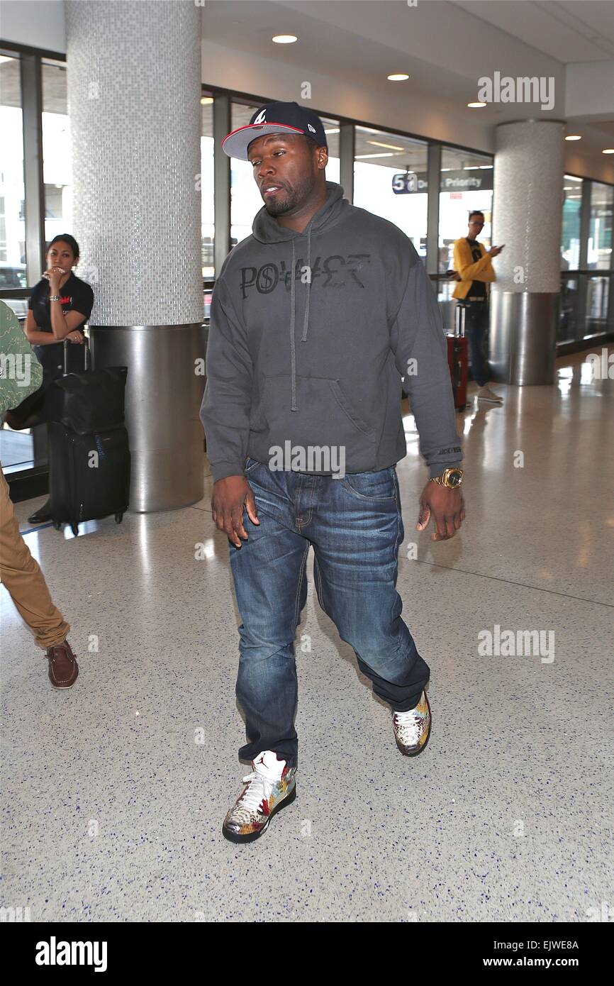 50 Cent takes a fighting stance as he departs from Los Angeles ...