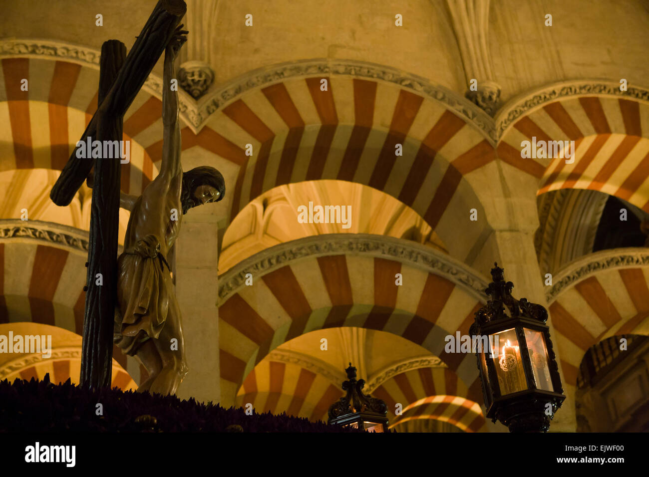 Jesus Christ on the cross during a procession of Holy Week in Spain ...