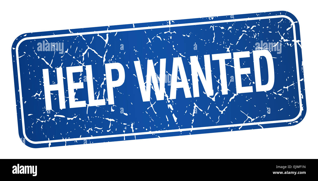 help wanted blue square grunge textured isolated stamp Stock Photo - Alamy