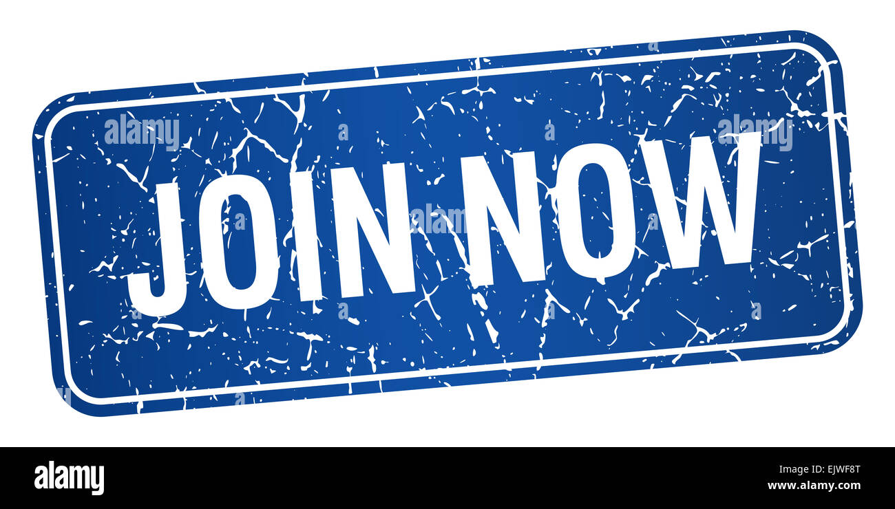 join now blue square grunge textured isolated stamp Stock Photo - Alamy