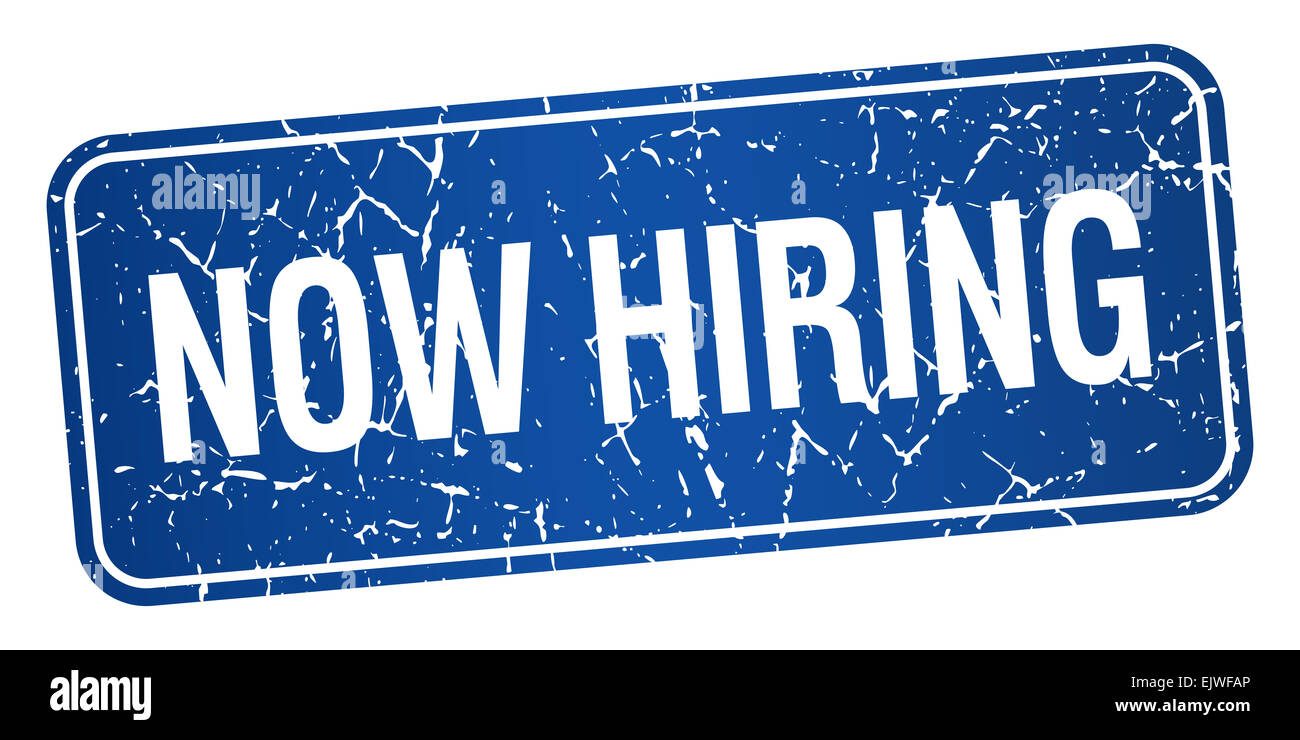 now hiring blue square grunge textured isolated stamp Stock Photo - Alamy