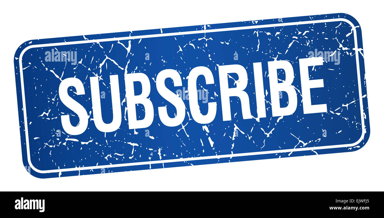 subscribe blue square grunge textured isolated stamp Stock Photo - Alamy