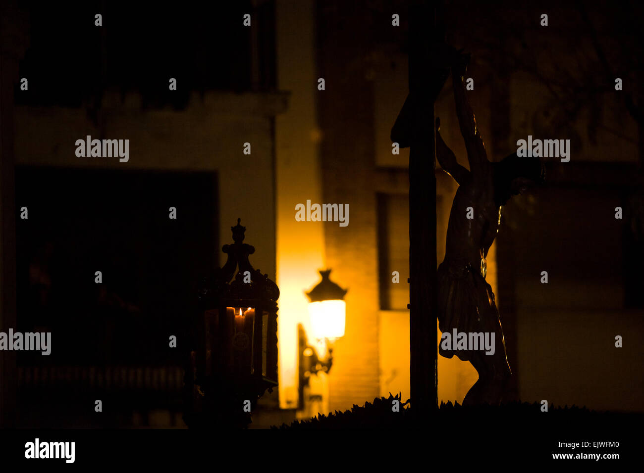 Jesus Christ on the cross during a procession of Holy Week in Spain ...