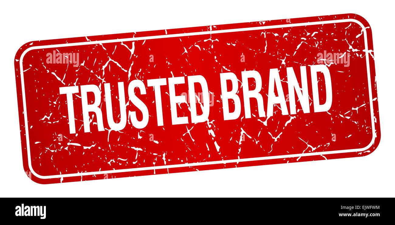 trusted brand red square grunge textured isolated stamp Stock Photo - Alamy