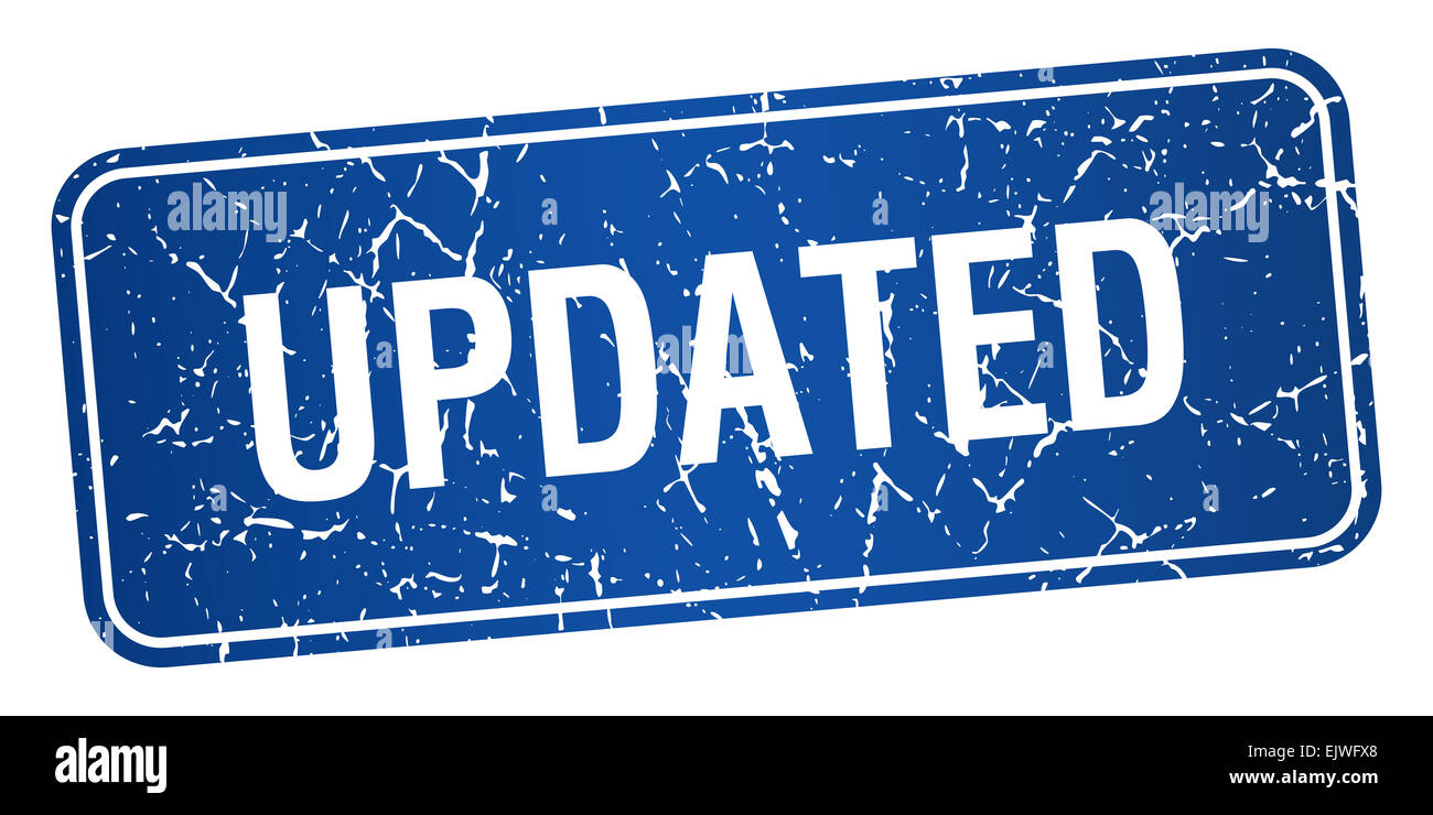 updated blue square grunge textured isolated stamp Stock Photo - Alamy