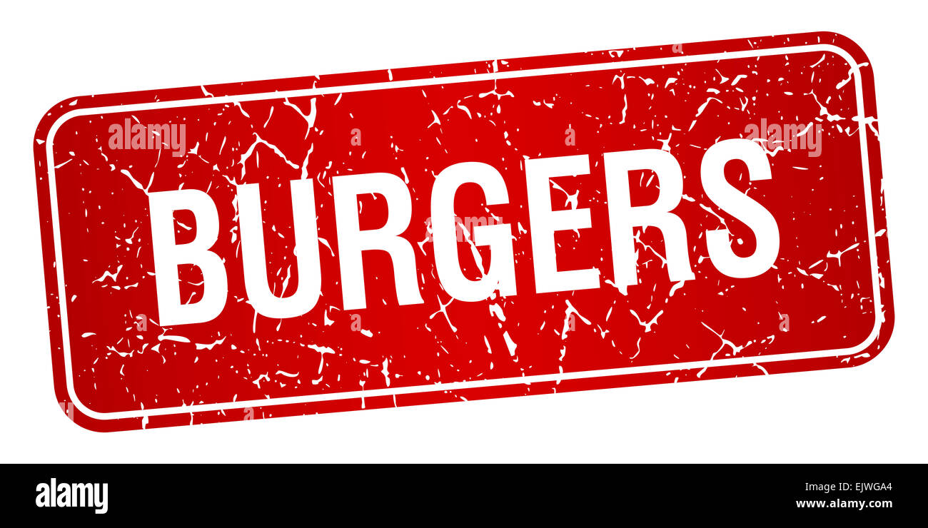 burgers red square grunge textured isolated stamp Stock Photo - Alamy