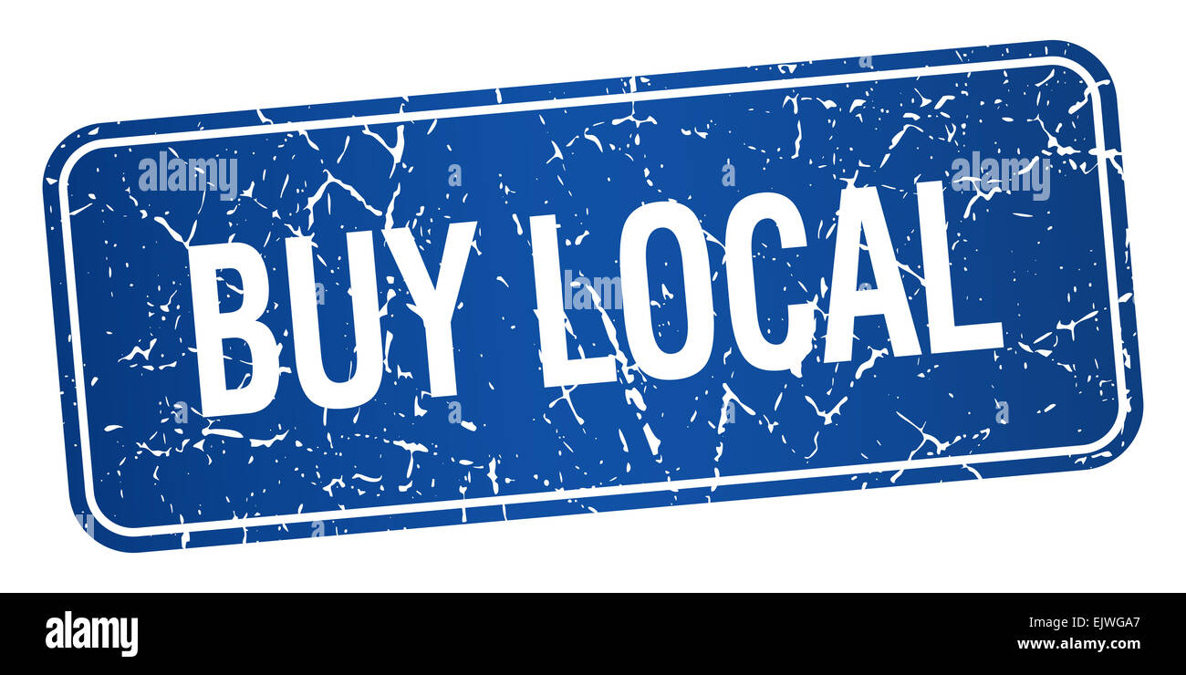 buy local blue square grunge textured isolated stamp Stock Photo - Alamy