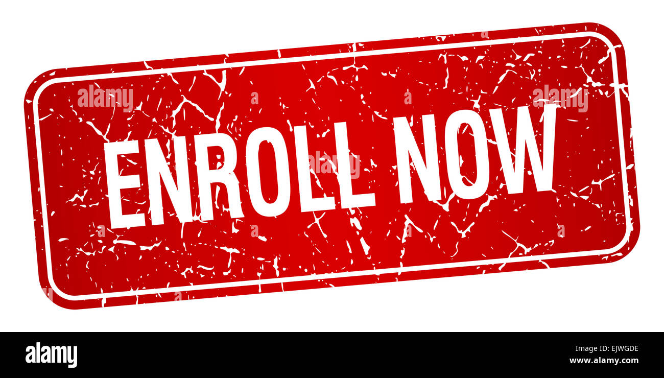 enroll now red square grunge textured isolated stamp Stock Photo - Alamy