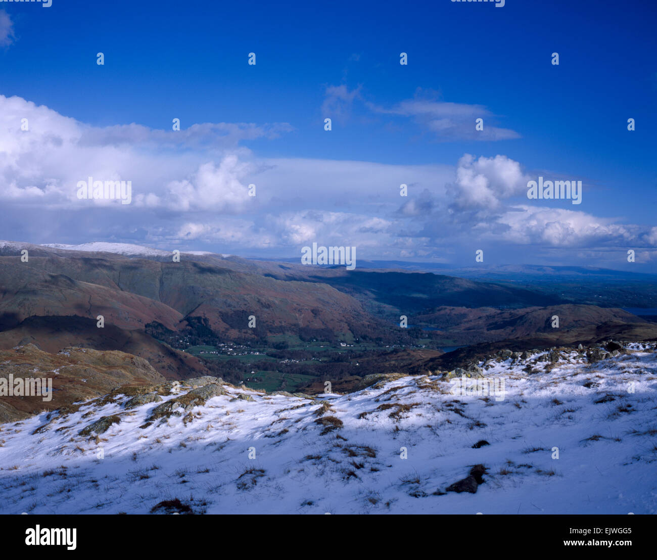 Storm clouds passing across Grasmere from near Belles Knott High Raise ...