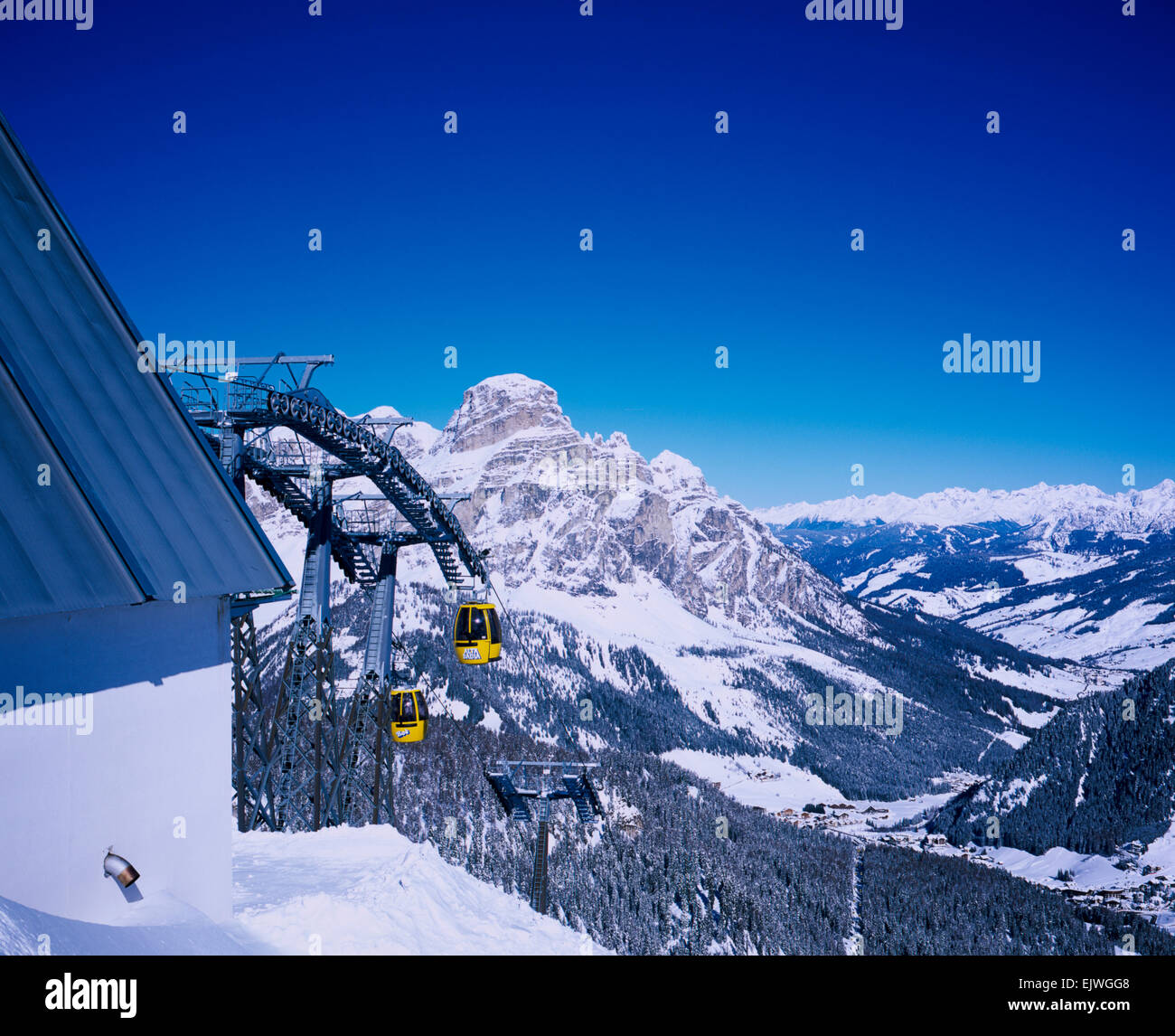 The Boe cable car above Corvara winter Alta Badia Dolomites Italy Stock ...