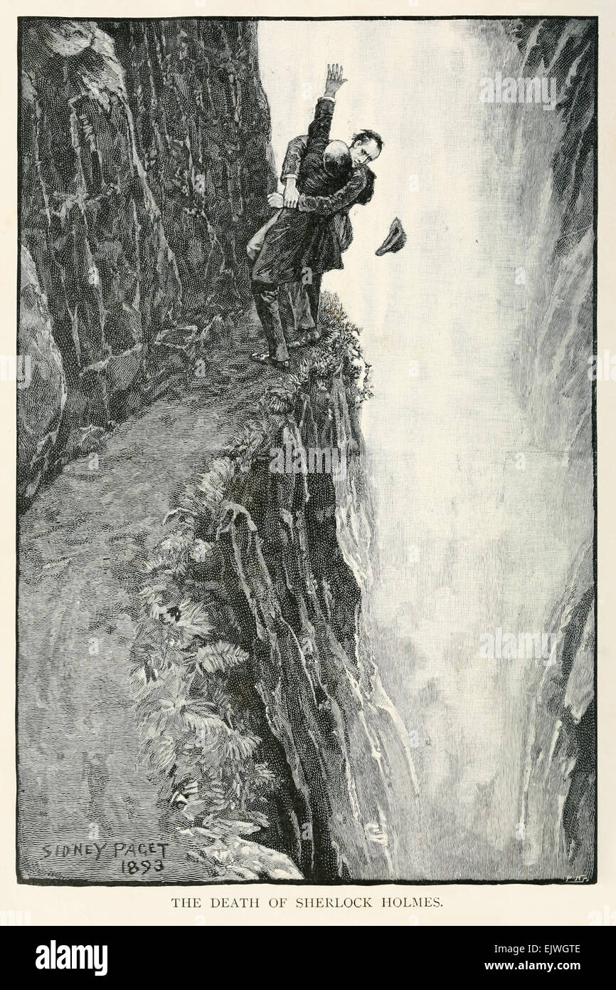 The Death of Sherlock Holmes - Holmes struggles with Moriarty at the ...