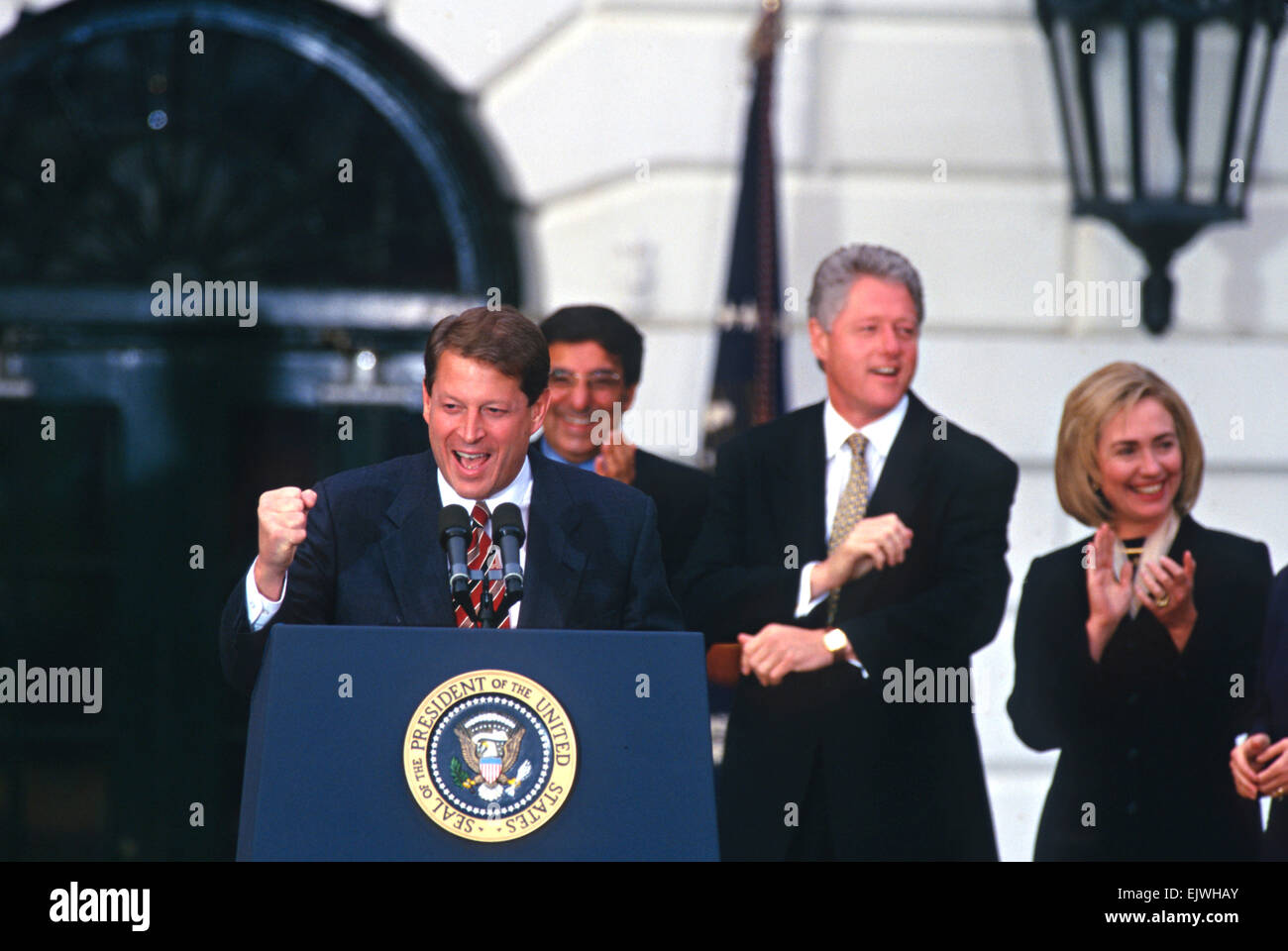US President Bill Clinton and First Lady Hillary Clinton watch as Vice ...