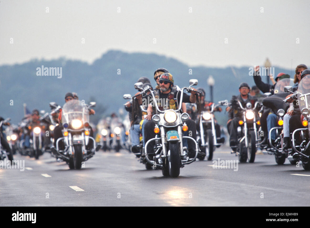 Procession of motorcyclists in honor of Vietnam Veterans during ...