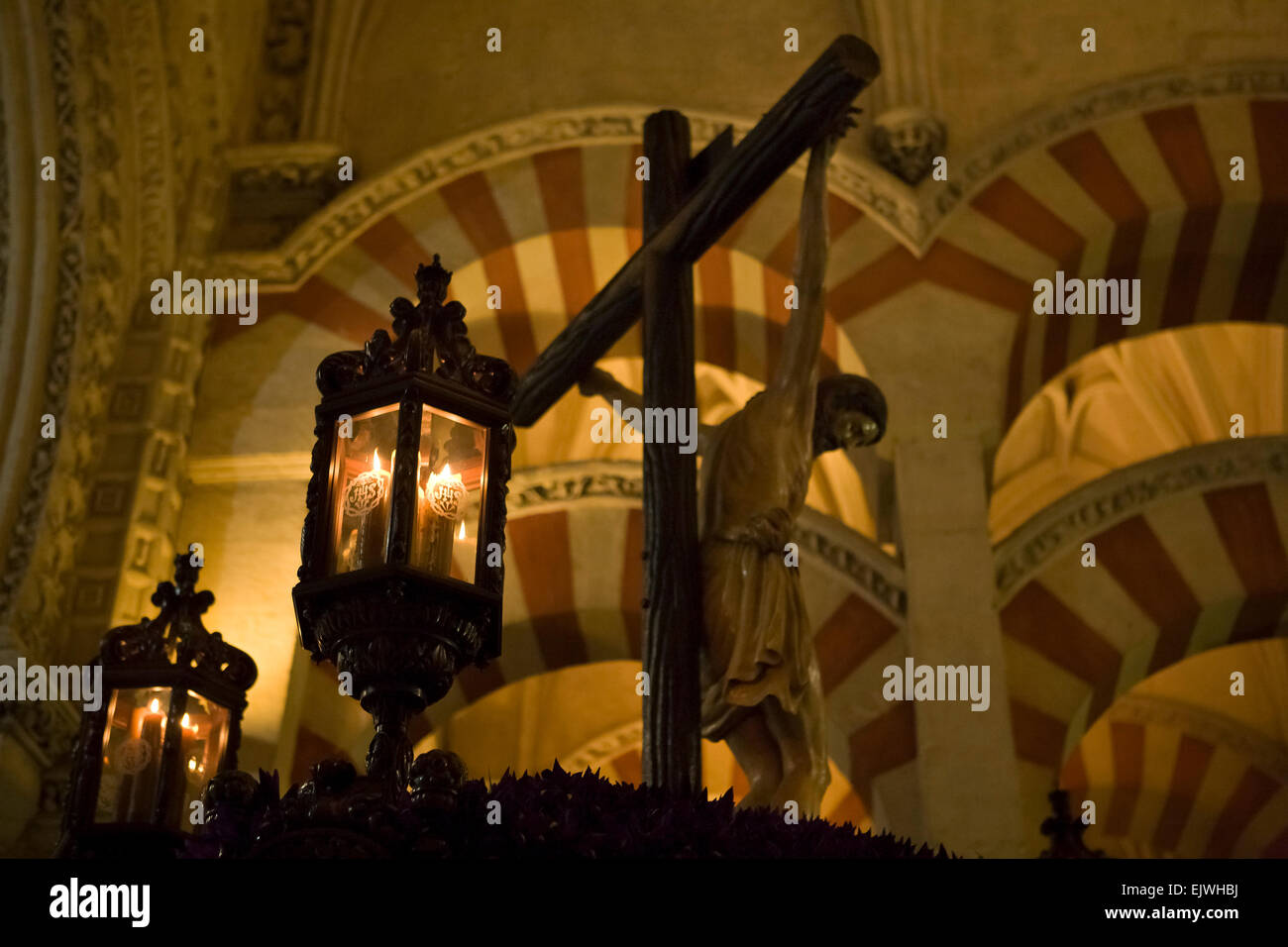 Jesus Christ on the cross during a procession of Holy Week in Spain ...