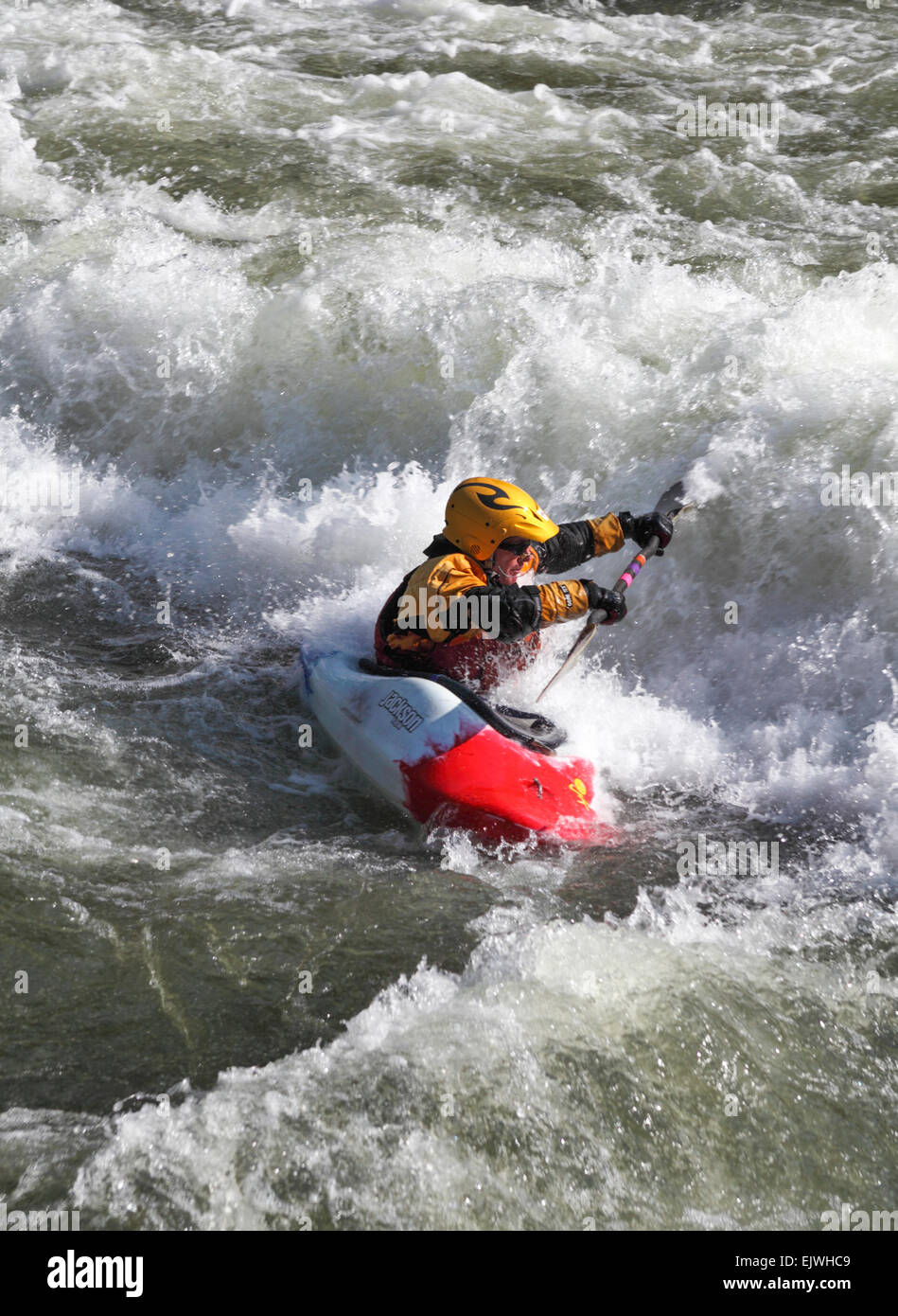 Kayak faces rapids in the Colorado River in Glenwood Canyon Stock Photo ...