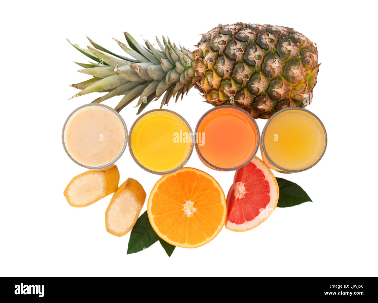 Tropical fruits and juice isolated on white Stock Photo - Alamy