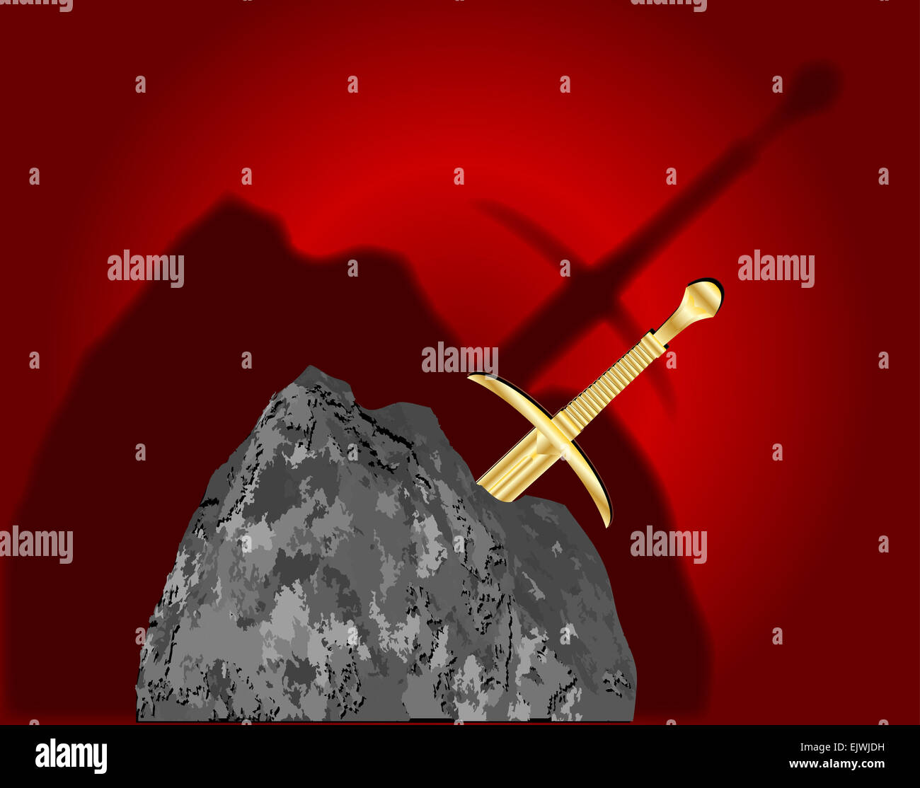 Excalibur embedded within a stone with dark shadows Stock Photo - Alamy