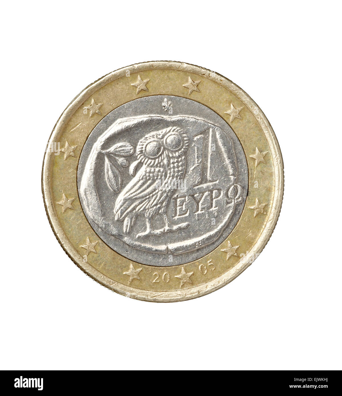 close up of damaged euro coin on white background with clipping path ...