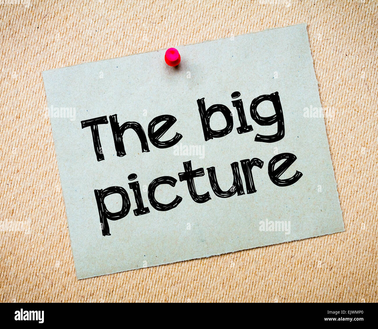 The big picture Message. Recycled paper note pinned on cork board ...
