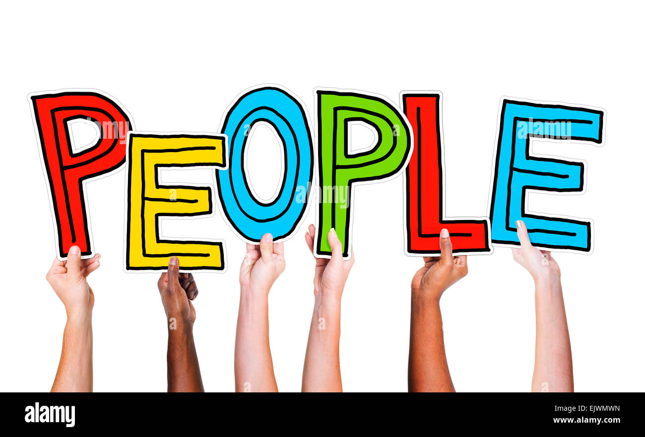 Group of Hands Holding Letter People Stock Photo - Alamy