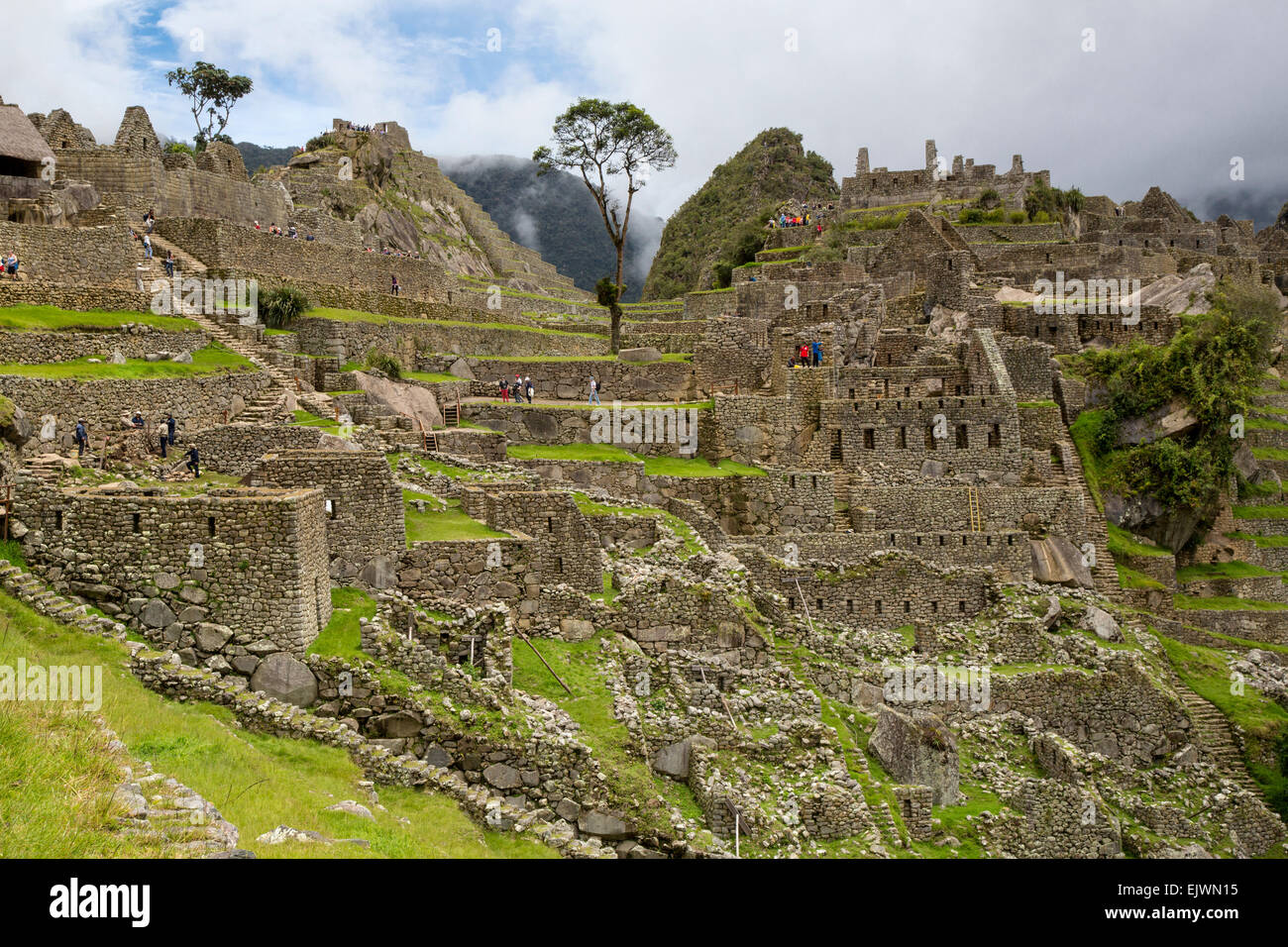 Peru, Machu Picchu, Western Urban Sector. Workers Performing Wall ...