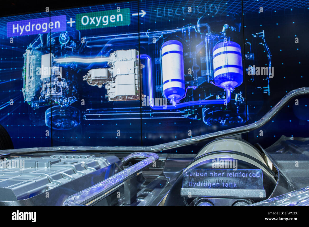New York, NY - 1 April 2015. Cutaway and explanation of the Toyota ...