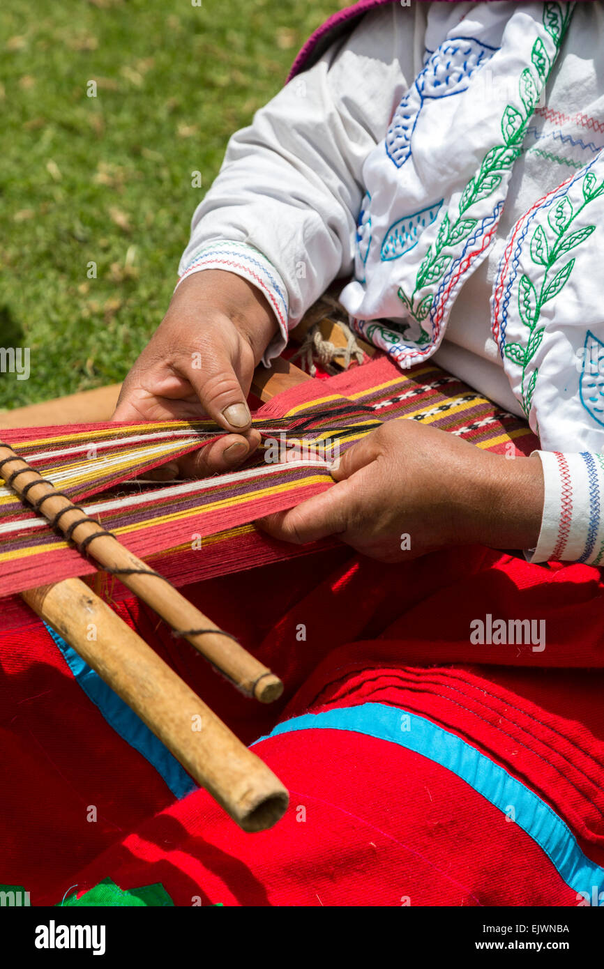 Peru, Urubamba Valley, Quechua Village of Misminay. Woman Weaving ...