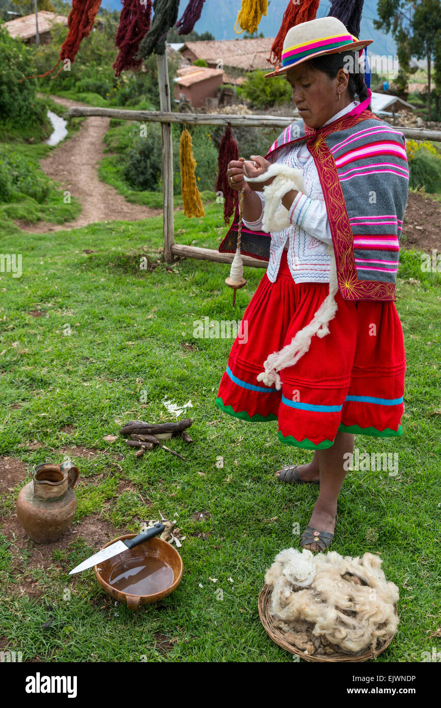 Peru, Urubamba Valley, Quechua Village of Misminay. Woman Winding Wool ...