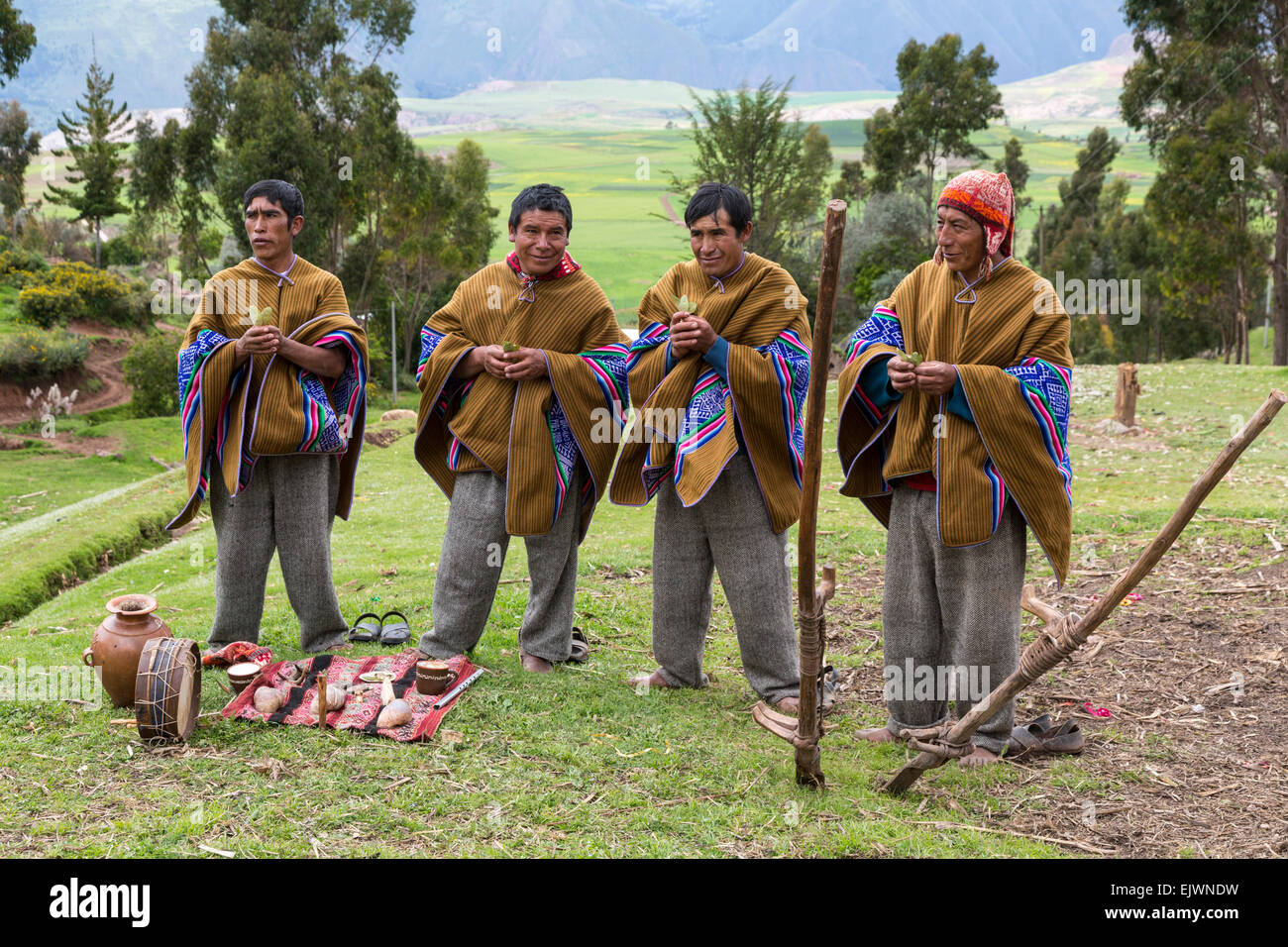Peru, Urubamba Valley, Quechua Village of Misminay. Village Men Holding ...