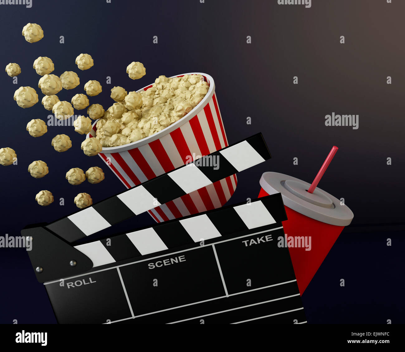 Illustration of clapboard with popcorn hi-res stock photography and ...