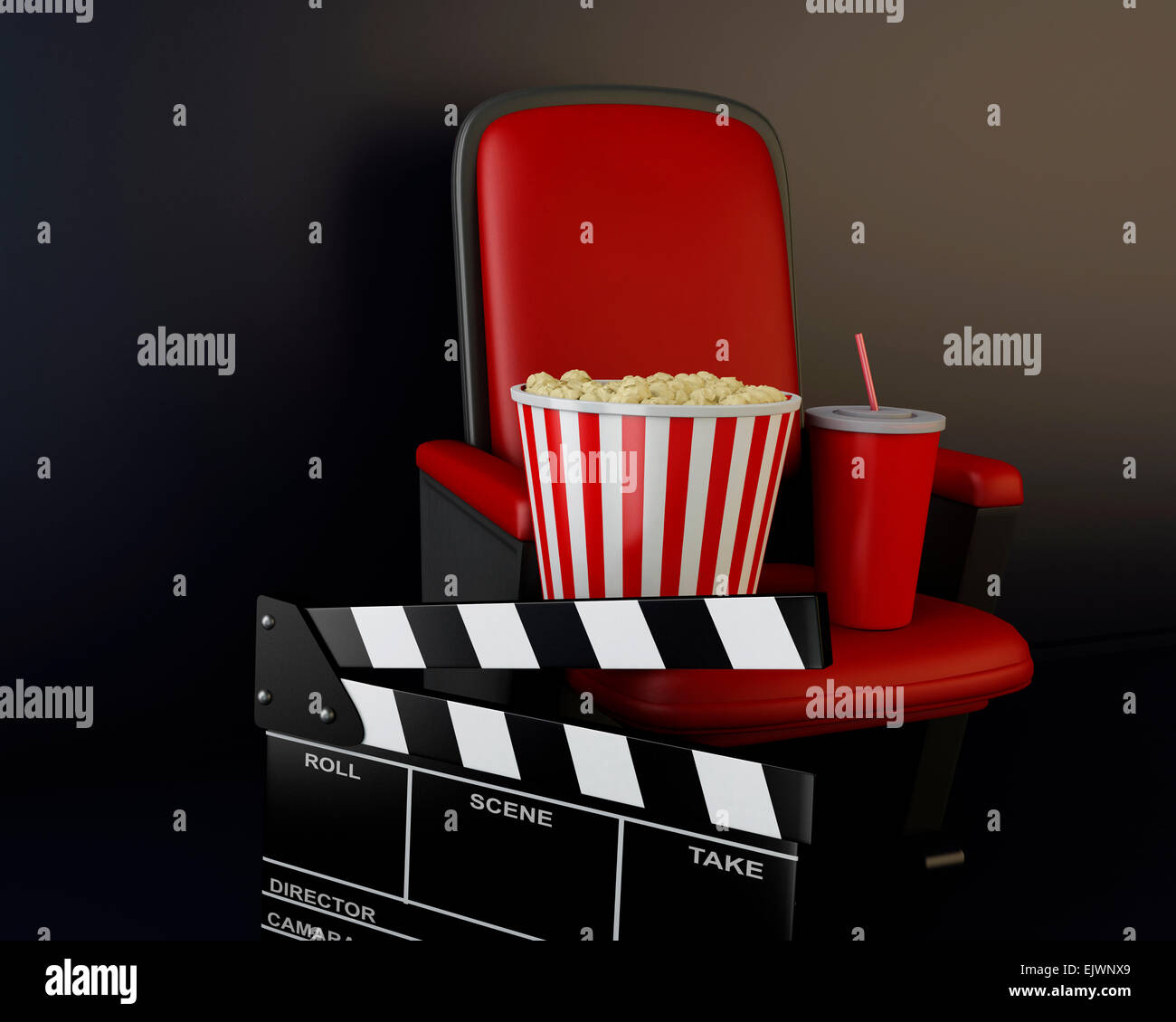Illustration of clapboard with popcorn hi-res stock photography and ...