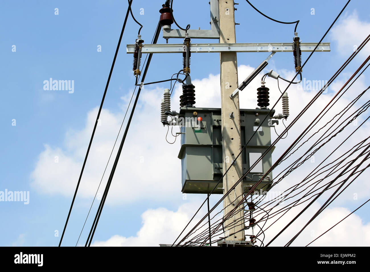 Transformer and power lines on electric pole Stock Photo - Alamy