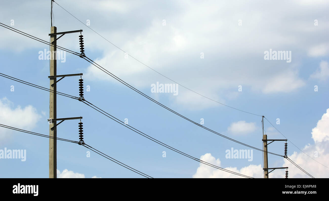 Electric transmission cables and beautiful sky Stock Photo - Alamy