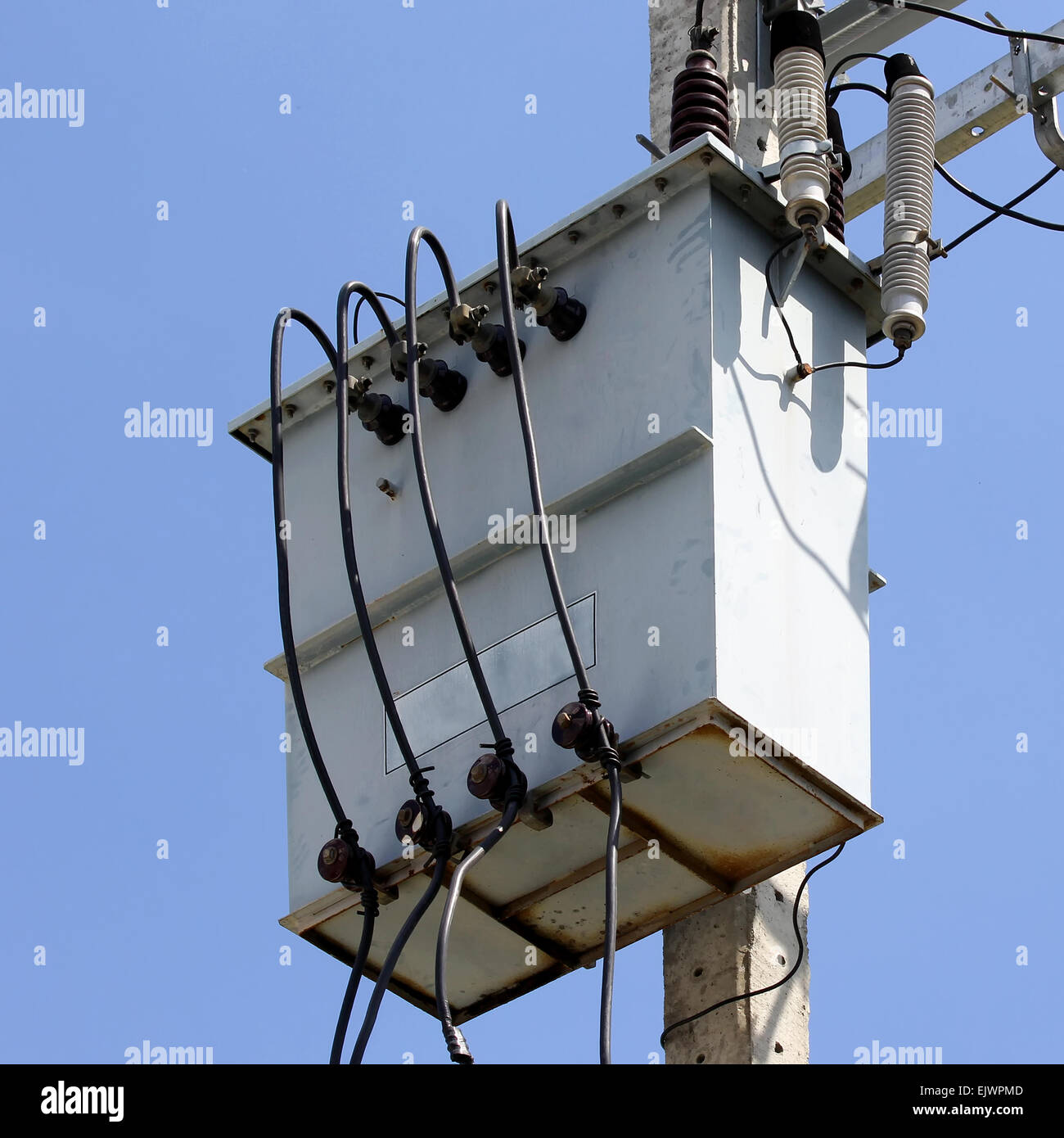 Electric transformer on electric pole Stock Photo - Alamy