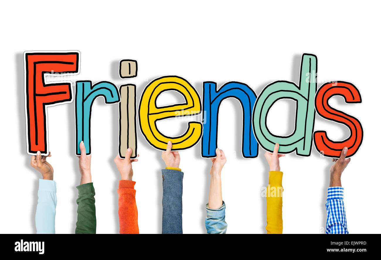 Multiethnic Group of Hands Holding Letter Friends Stock Photo - Alamy